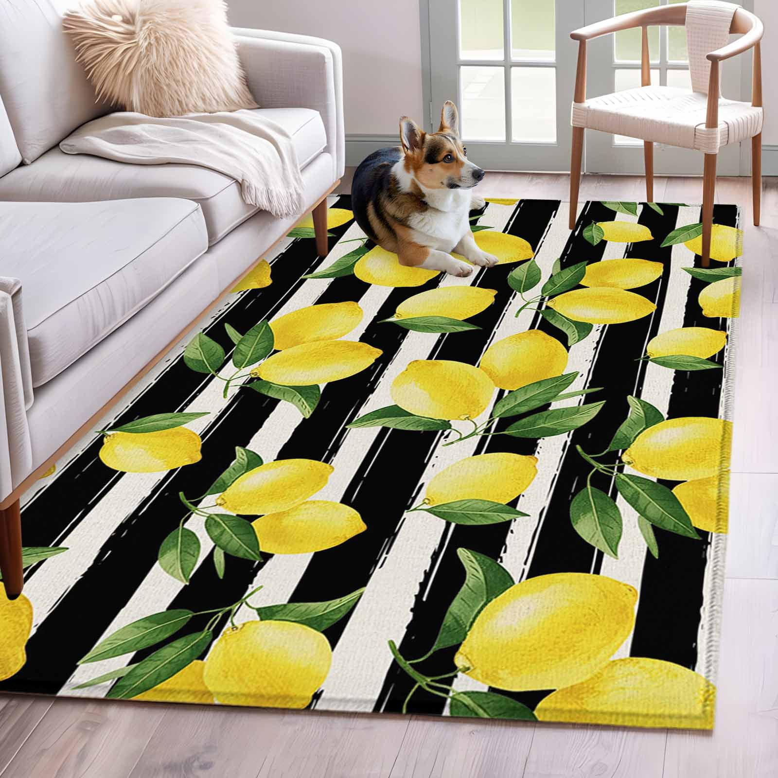 Area Rug 3x5ft Farm Watercolor Lemon Art Area Rugs Washable Low Pile ...
