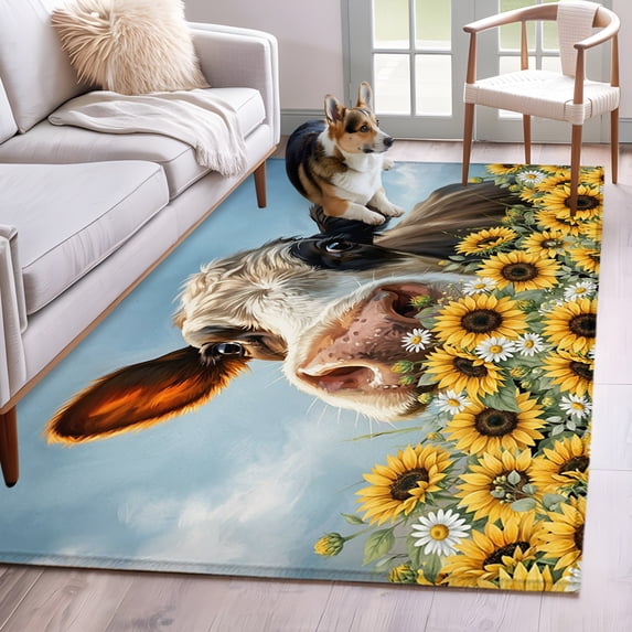 Area Rug 3x5ft Farmhouse Animals Cow Area Rugs Washable Low Pile Floor ...