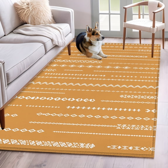 Area Rug 3x5ft Farmhouse Stripe Orange Area Rugs Washable Low Pile ...