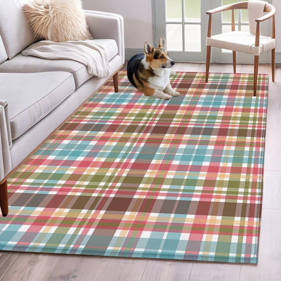 Area Rug 3x5ft, Farmhouse Tartan Colorful Stripe Washable Rugs for ...