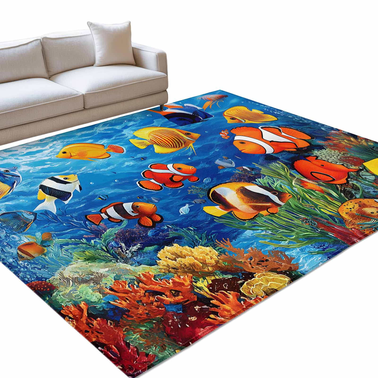 Area Rug 3x5ft Fish Coral Seaweed Washable Area Rugs for Living Room ...