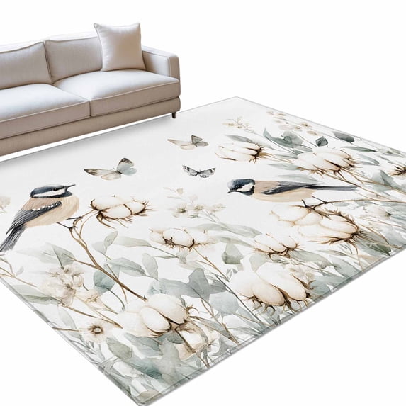 Area Rug 3x5ft Floral Bird Washable Area Rugs for Living Room Spring ...