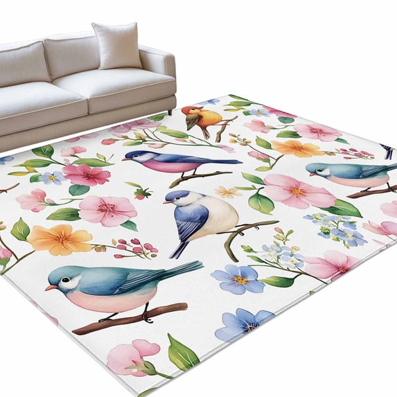 Area Rug 3x5ft Floral Bird Washable Area Rugs for Living Room Spring ...