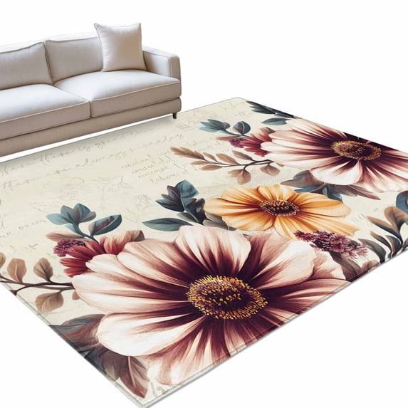 Area Rug 3x5ft Floral Washable Area Rugs for Living Room Rustic Leaves ...