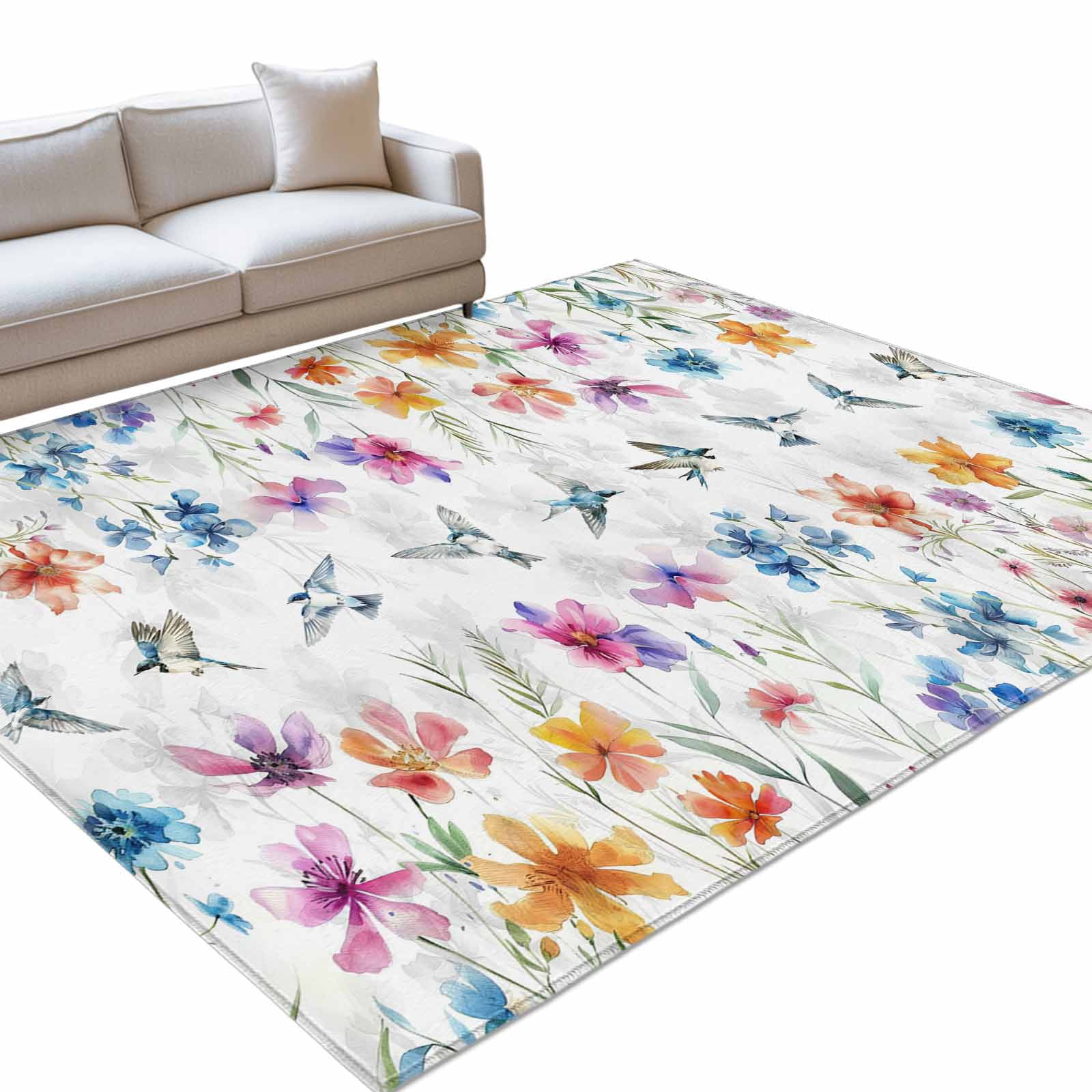 Area Rug 3x5ft Flower Floral Bird Washable Area Rugs for Living Room ...