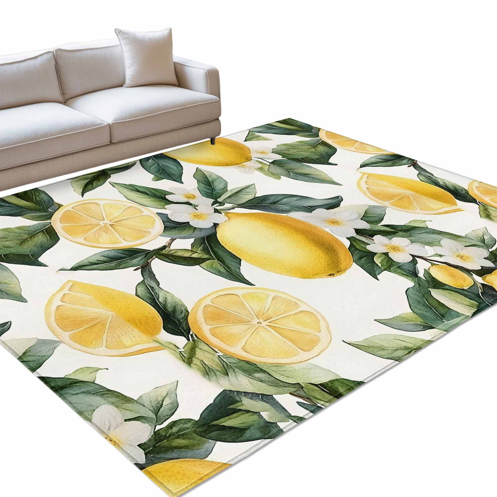 Area Rug 3x5ft Flower Leaf Washable Area Rugs for Living Room Lemon ...