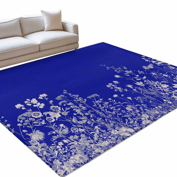 Area Rug 3x5ft Flower Plant Washable Area Rugs for Living Room Blue Non ...