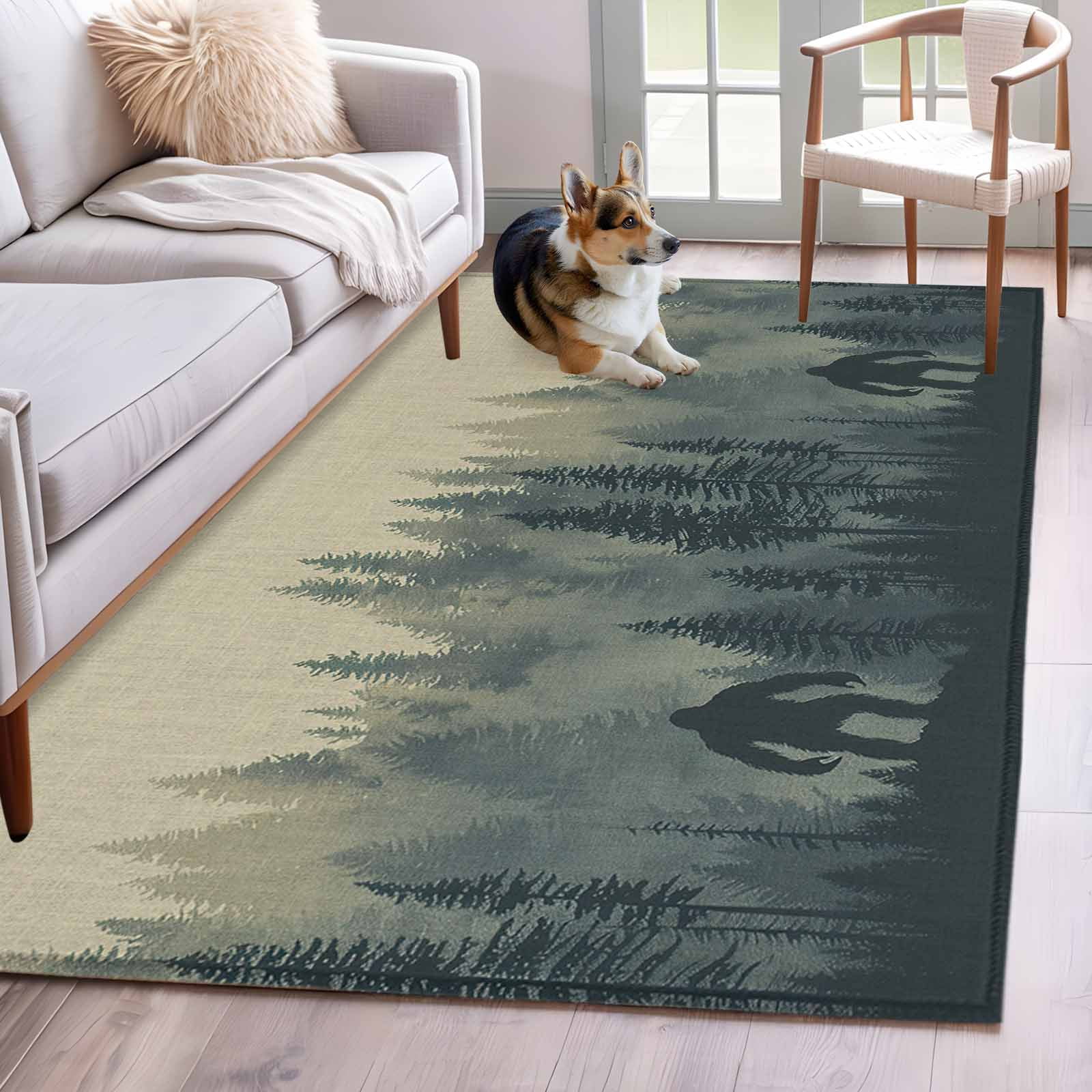 Area Rug 3x5ft, Forest Gorilla Wild Animal Trees Silhouette Washable ...
