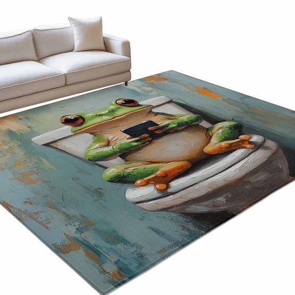 Area Rug 3x5ft Frog Sits on The Toilet Washable Area Rugs for Living ...