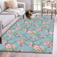 Area Rug 3x5ft Garden Pink Flowers on Teal Area Rugs Washable Low Pile ...