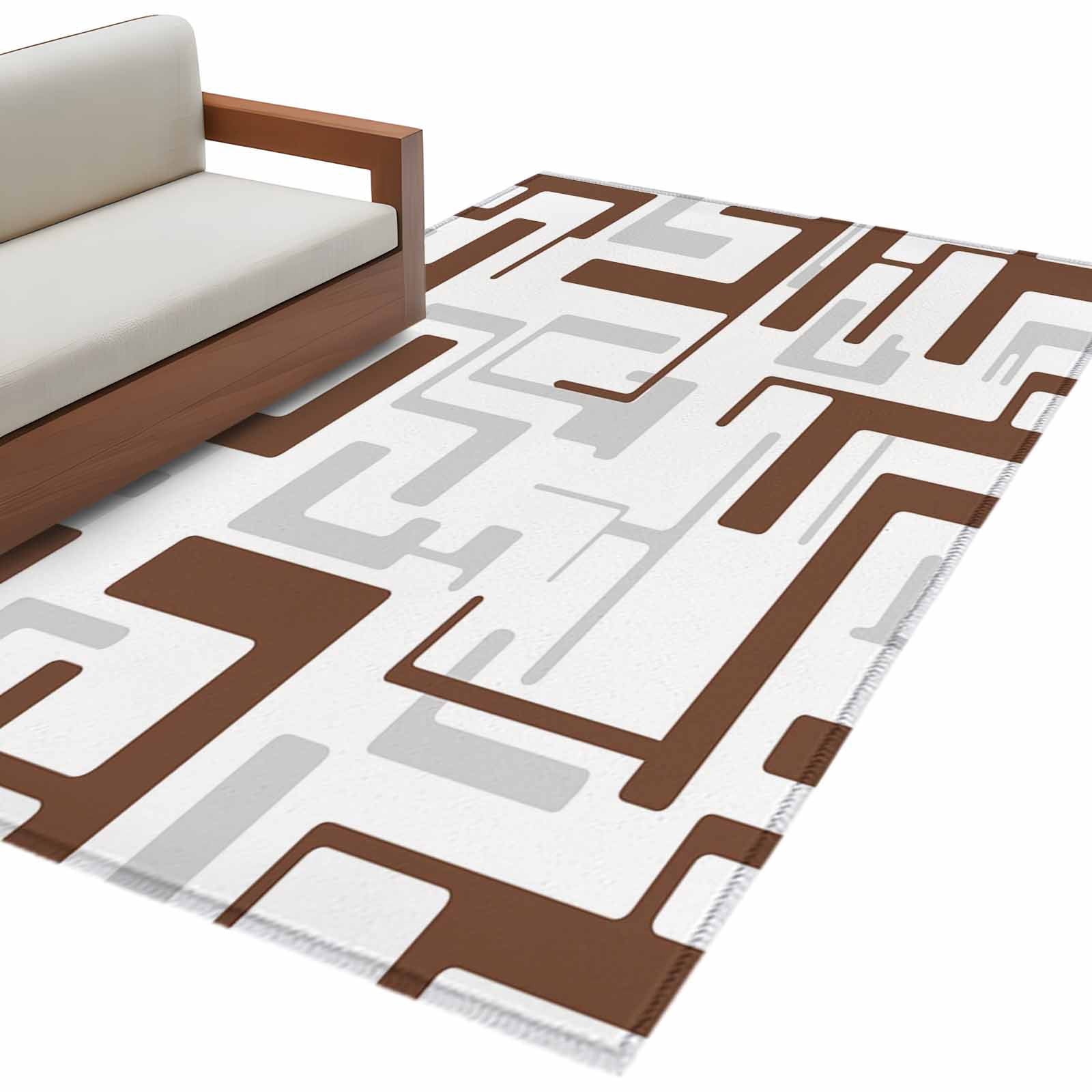 Area Rug 3x5ft, Geometric Brown Gray Stripes Washable Rugs for Living ...