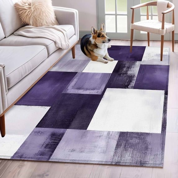 Area Rug 3x5ft Geometric Purple White Graffiti Area Rugs Washable Low ...