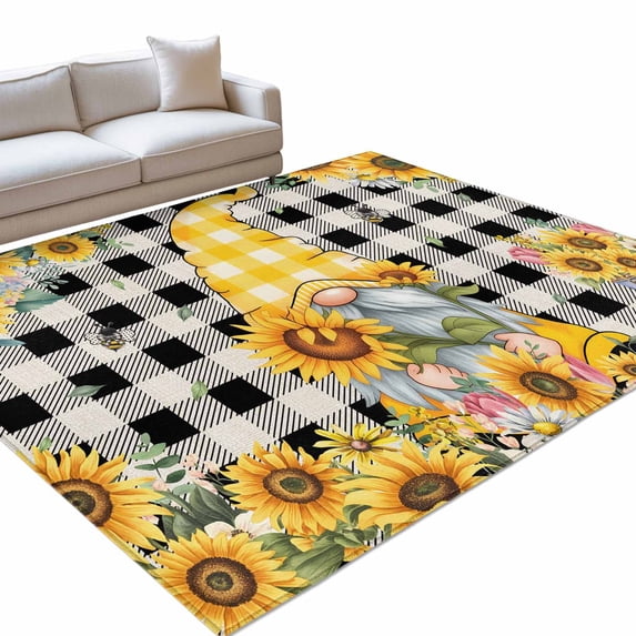 Area Rug 3x5ft Gnome Sunflower Yellow Washable Area Rugs for Living ...