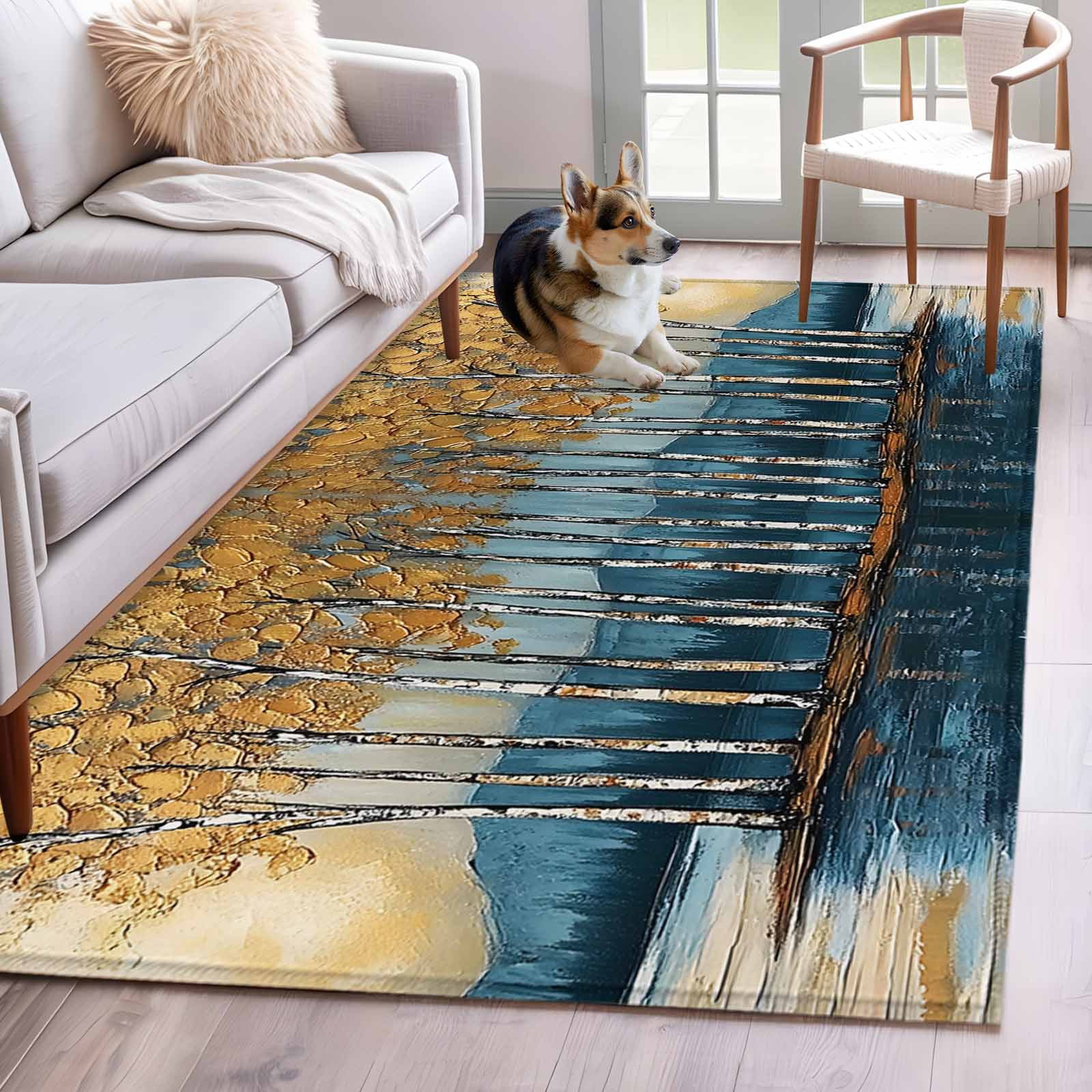 Area Rug 3x5ft Golden Forest Lake Mountain Area Rugs Washable Low Pile ...