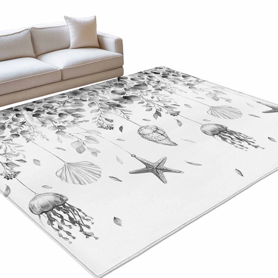 Area Rug 3x5ft Gray Eucalyptus Leaf Washable Area Rugs for Living Room ...