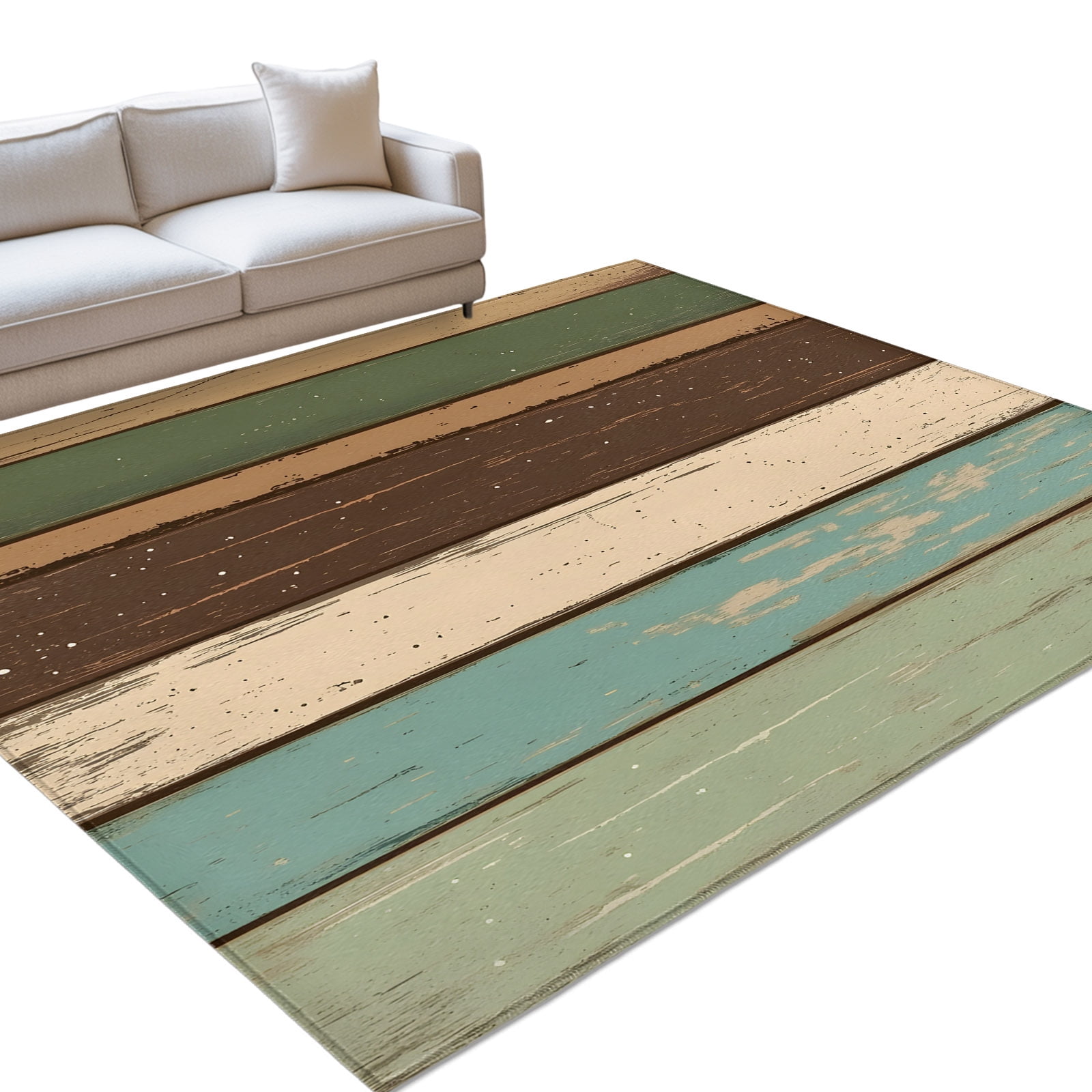 Area Rug 3x5ft Green Brown Beige Stripes Washable Area Rugs for Living ...
