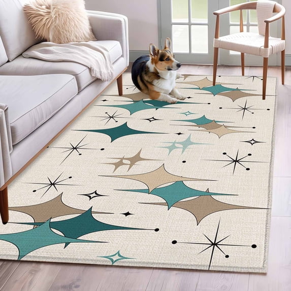 Area Rug 3x5ft Green Brown Geometric Bohemian Area Rugs Washable Low ...