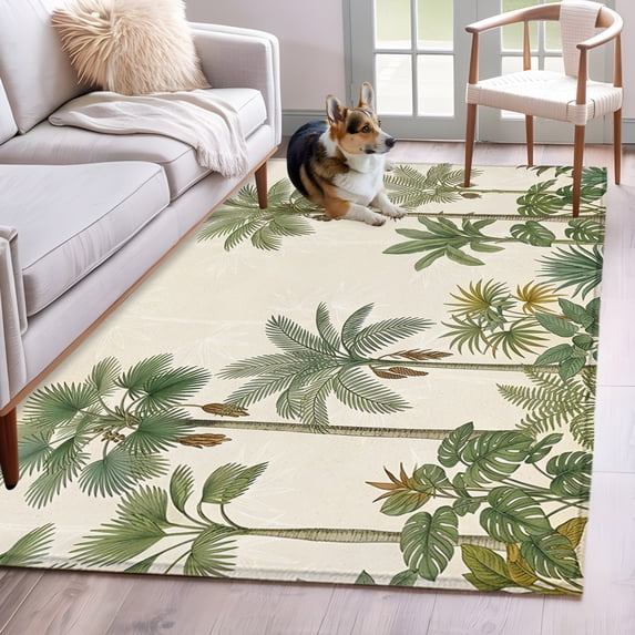 Area Rug 3x5ft, Green Palm Tree Tropical Forest Washable Rugs for ...