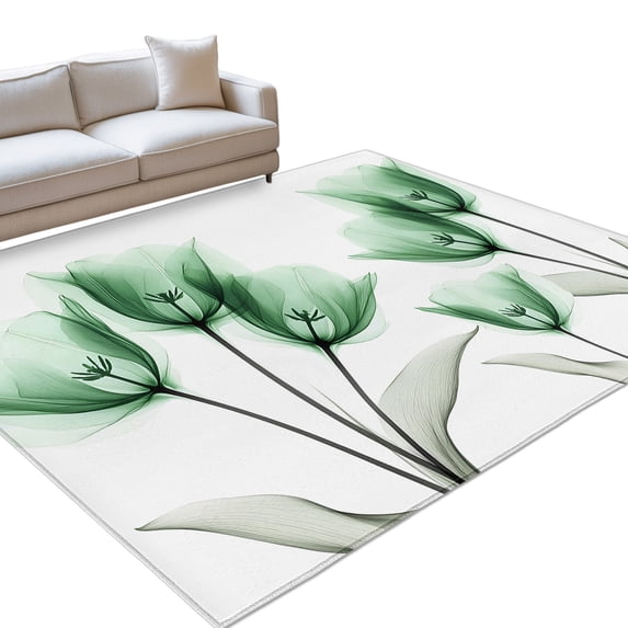 Area Rug 3x5ft Green Tulip Flowers Washable Area Rugs for Living Room ...