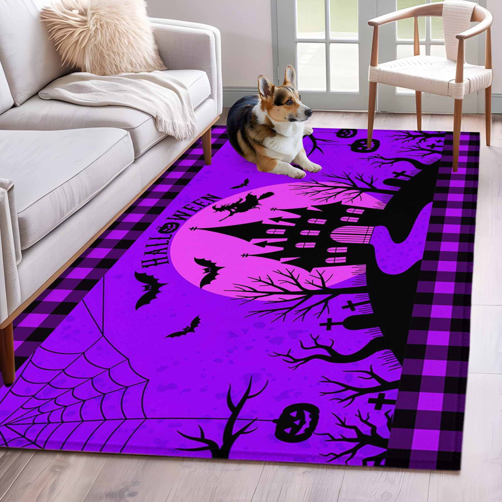 Area Rug 3x5ft, Halloween Castle Witch Full Moon Washable Rugs for ...