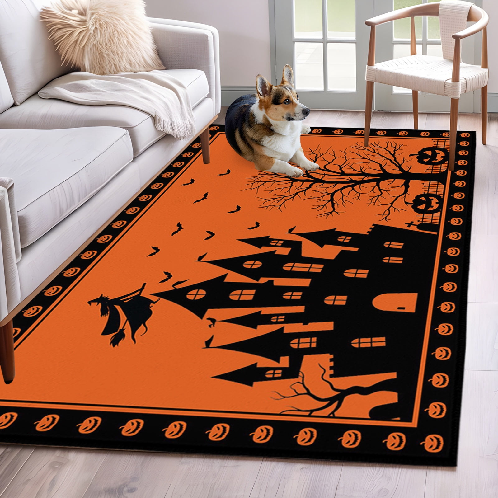 Area Rug 3x5ft Halloween Haunted Castle Pumpkin Dead Trees Area Rugs ...