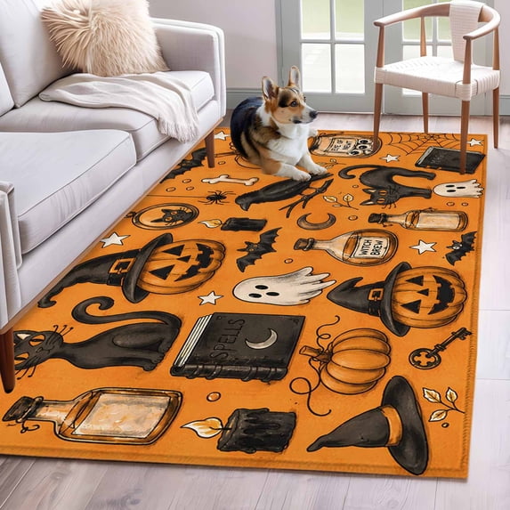 Area Rug 3x5ft, Halloween Pumpkin Black Cat Washable Rugs for Living ...