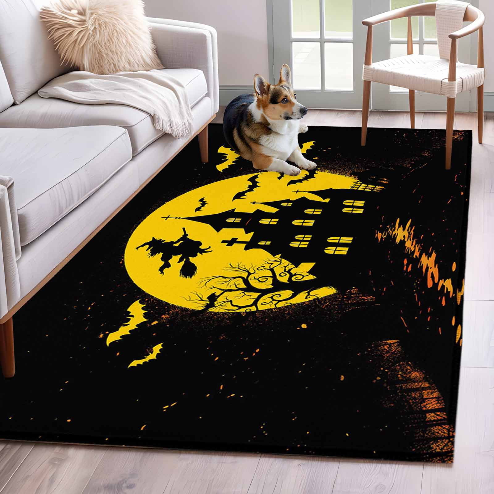 Area Rug 3x5ft, Halloween Scary Castle Bat Witch Washable Rugs for ...