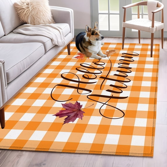 Area Rug 3x5ft Hello Autumn Maple Leaf Area Rugs Washable Low Pile ...