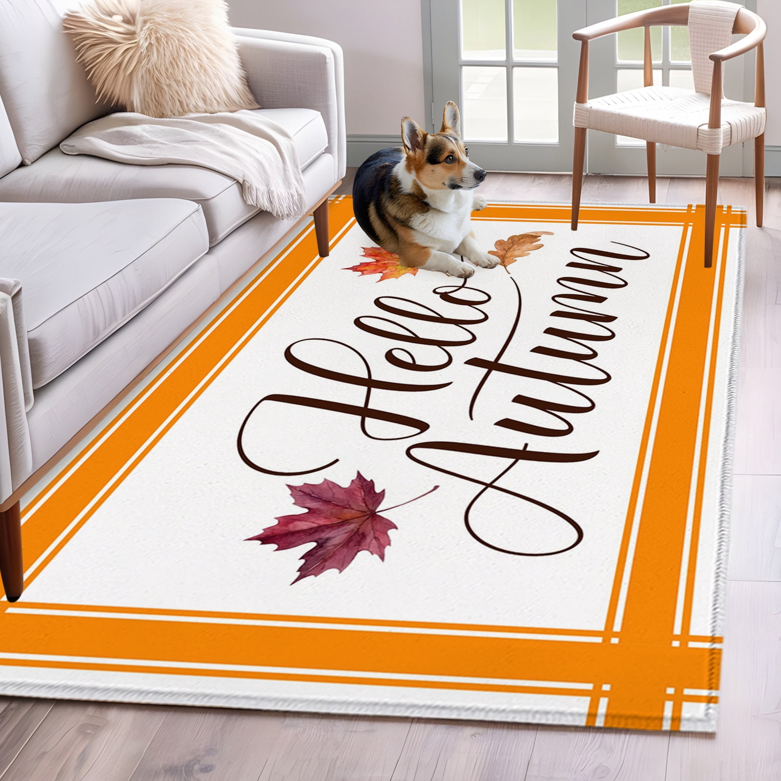 Area Rug 3x5ft, Hello Autumn Maple Leaves Washable Rugs for Living Room ...