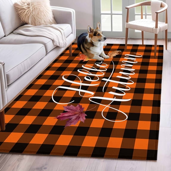 Area Rug 3x5ft Hello Autumn Text Maple Leaf Area Rugs Washable Low Pile ...
