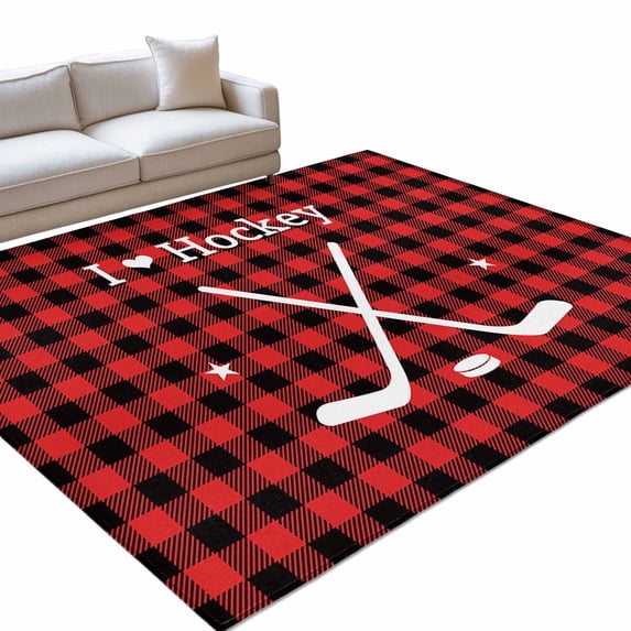 Area Rug 3x5ft Ice Hockey Sport Washable Area Rugs for Living Room Red ...