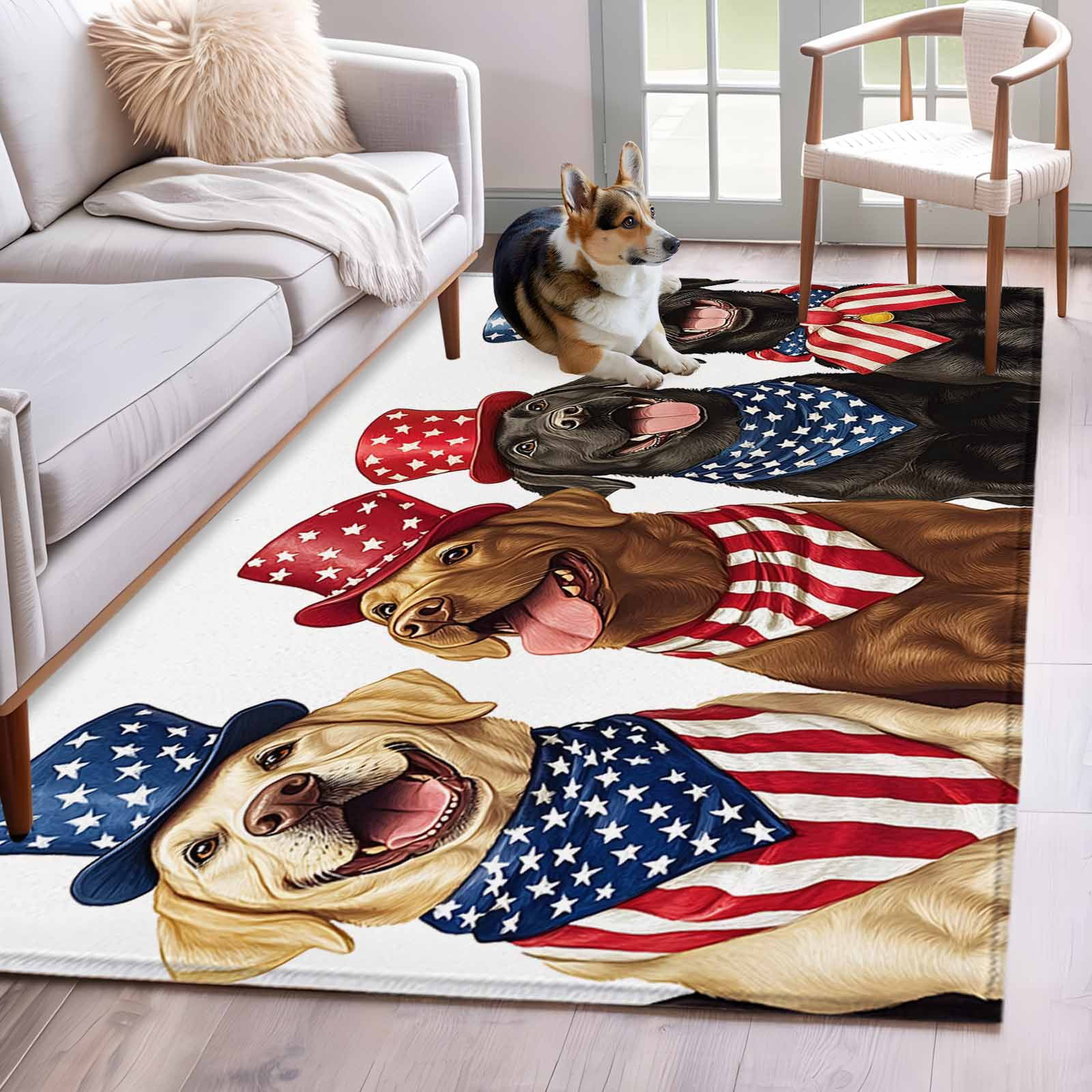 Area Rug 3x5ft Independence Day Dog on White Area Rugs Washable Low ...