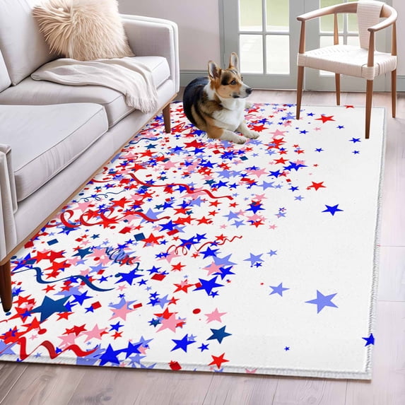 Area Rug 3x5ft Independence Day Red Blue Stars Area Rugs Washable Low ...
