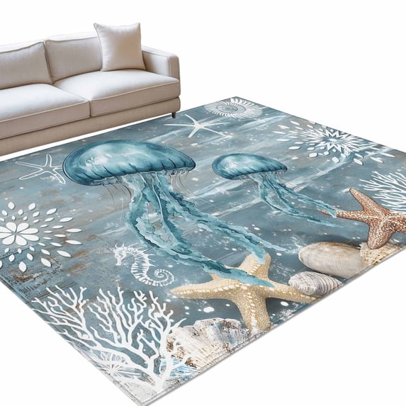 Area Rug 3x5ft Jellyfish Washable Area Rugs for Living Room Starfish ...