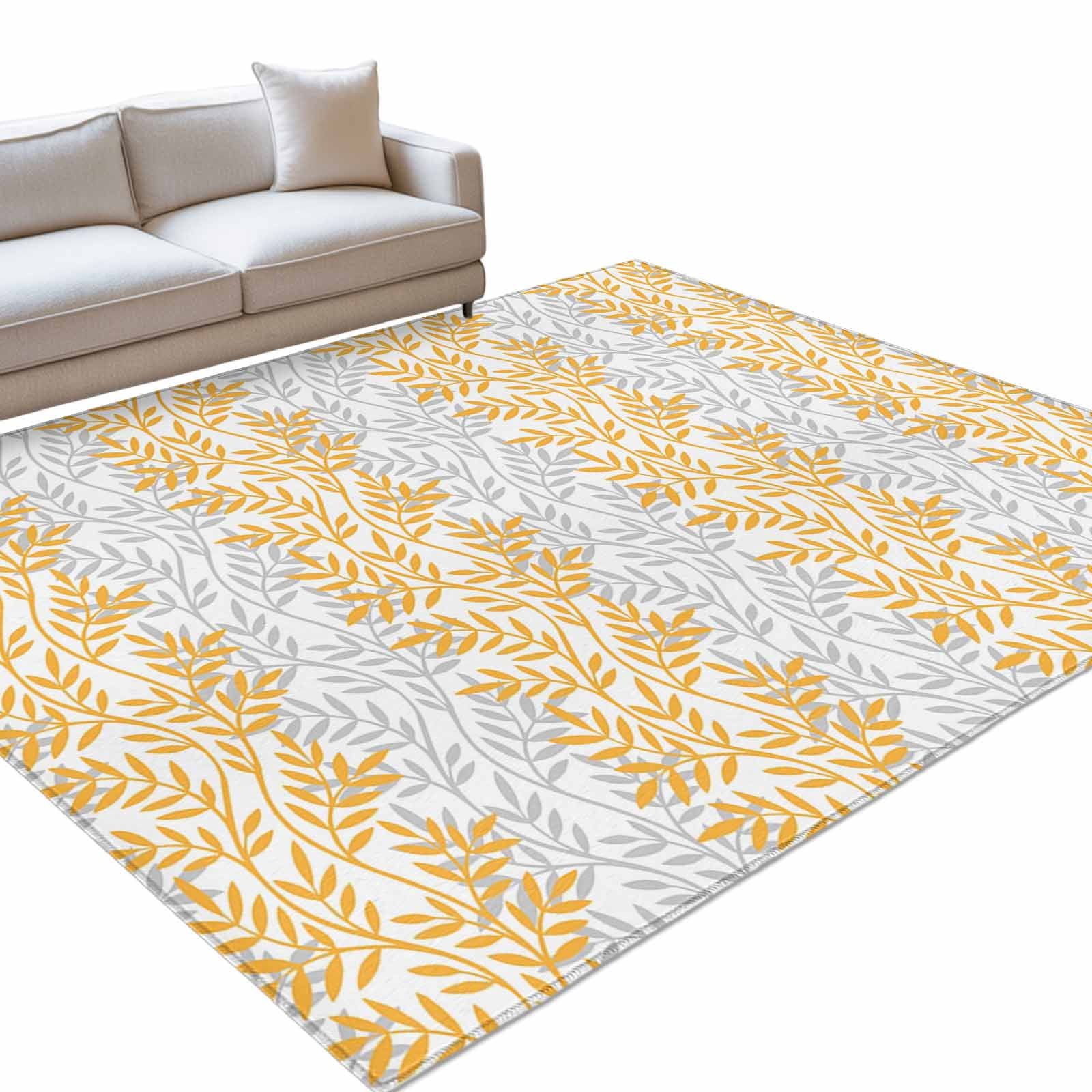 Area Rug 3x5ft Leaf Tree Branch Washable Area Rugs for Living Room Grey ...