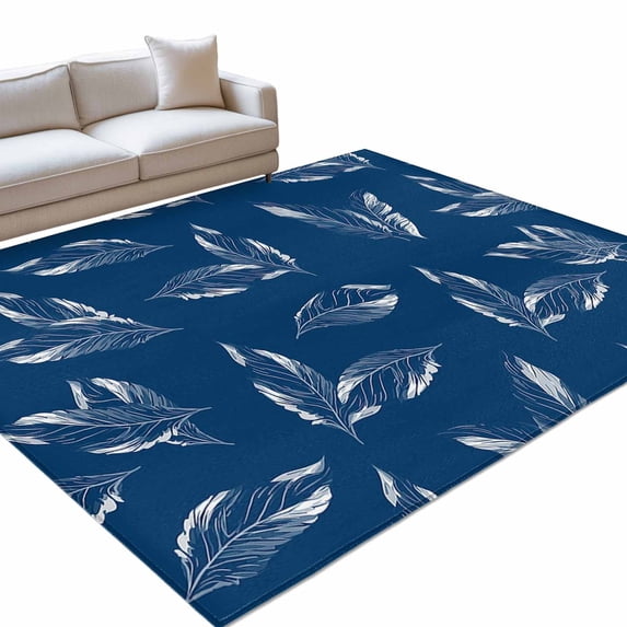Area Rug 3x5ft Leaves Plant Washable Area Rugs for Living Room Blue Non ...