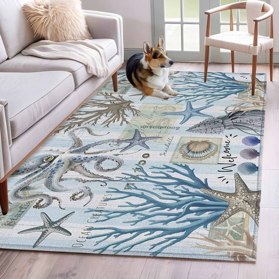 Area Rug 3x5ft Marine Octopus Starfish Coral Shell Area Rugs Washable ...