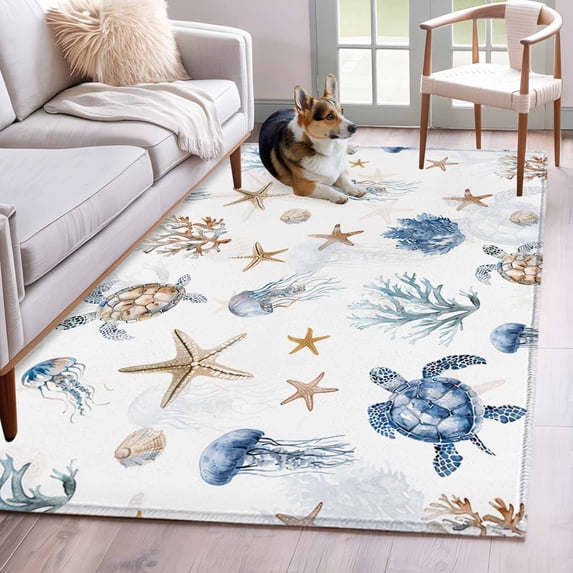 Area Rug 3x5ft Marine Starfish Turtle Coral Octopus Area Rugs Washable ...