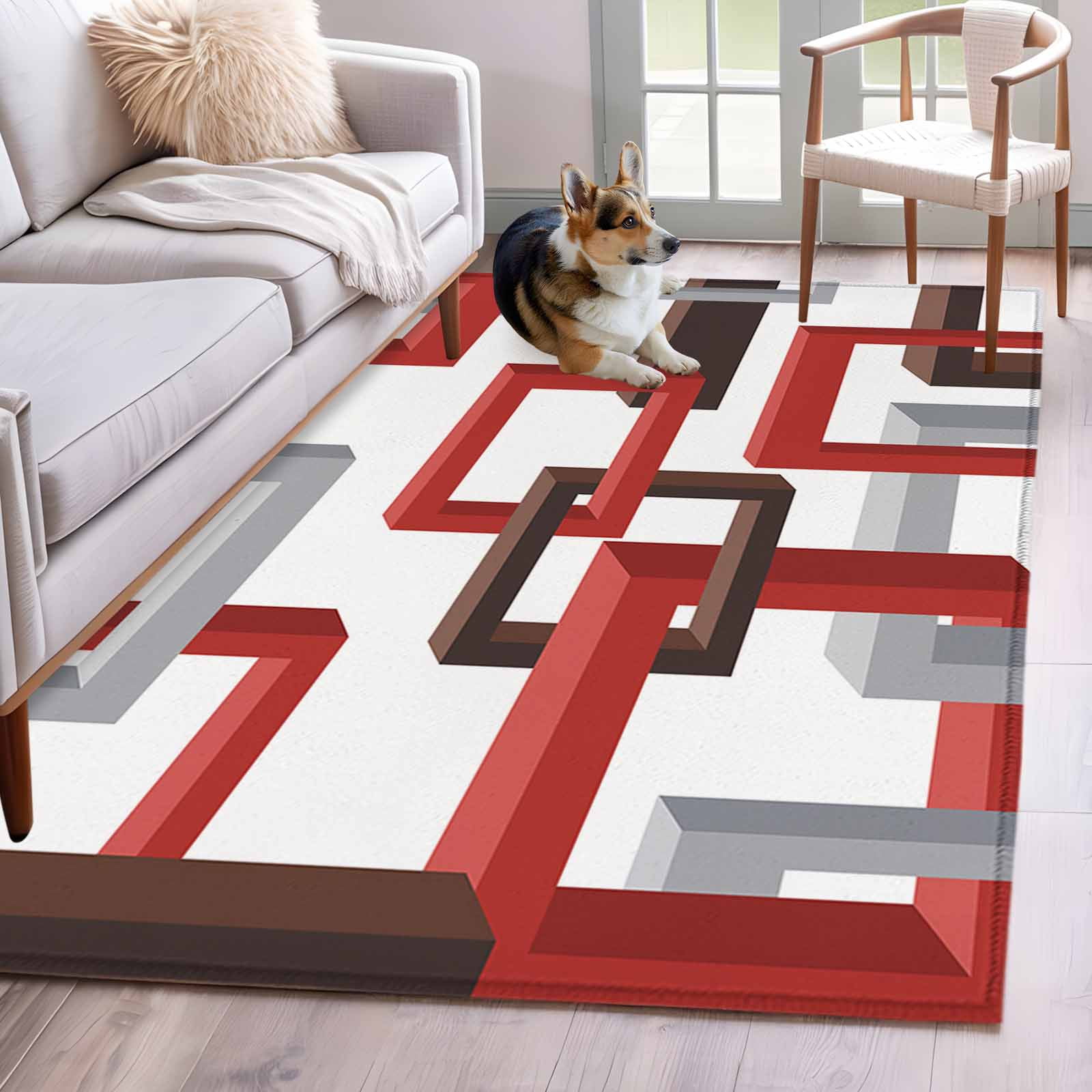 Area Rug 3x5ft Mid Century Abstract Art Area Rugs Washable Low Pile ...
