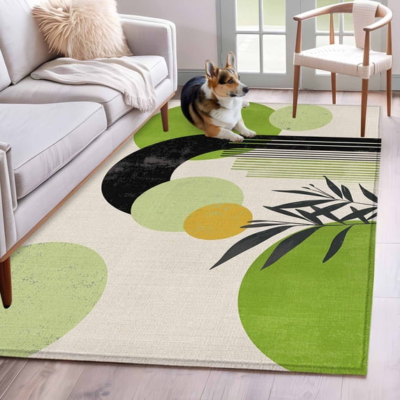 Area Rug 3x5ft Mid Century Boho Green Color Block Area Rugs Washable ...