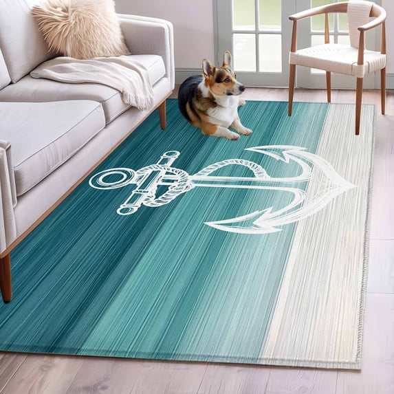 Area Rug 3x5ft Modern Nautical Anchor Sketch Area Rugs Washable Low ...
