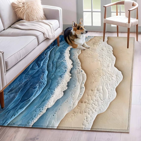 Area Rug 3x5ft Modern Seaside Ocean Wave Texture Area Rugs Washable Low ...