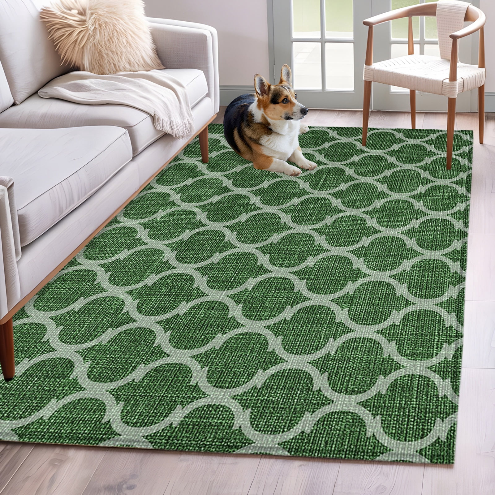 Area Rug 3x5ft, Moroccan Dark Green Geometric Washable Rugs for Living ...
