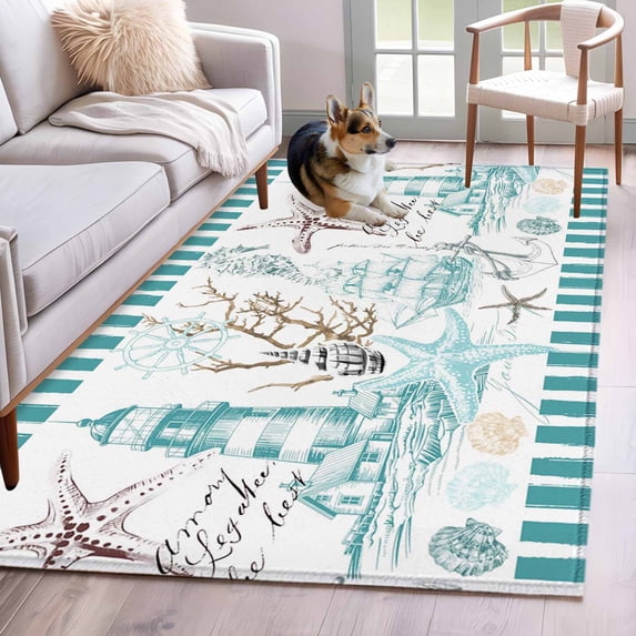 Area Rug 3x5ft Nautical Anchor Starfish Lighthouse Area Rugs Washable ...