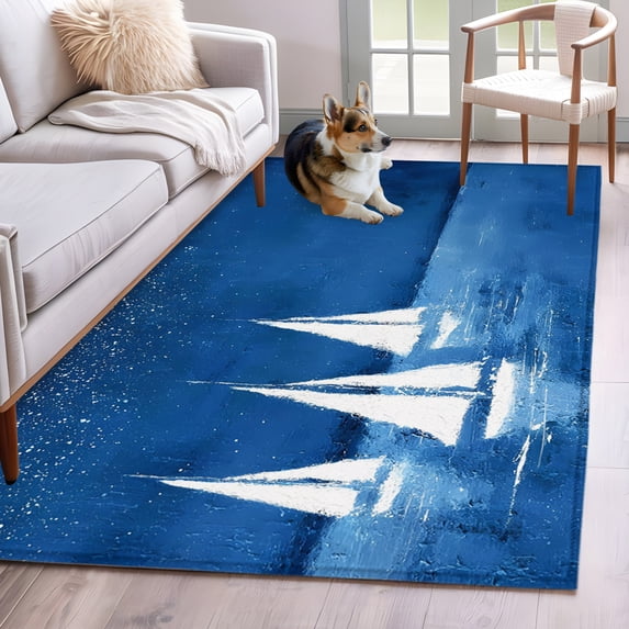 Area Rug 3x5ft Nautical White Sailboats Area Rugs Washable Low Pile ...