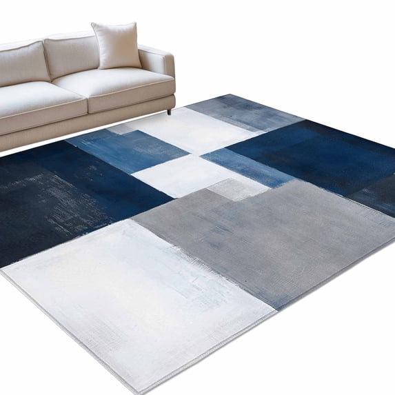 Area Rug 3x5ft Navy Blue Grey Washable Area Rugs for Living Room Modern ...