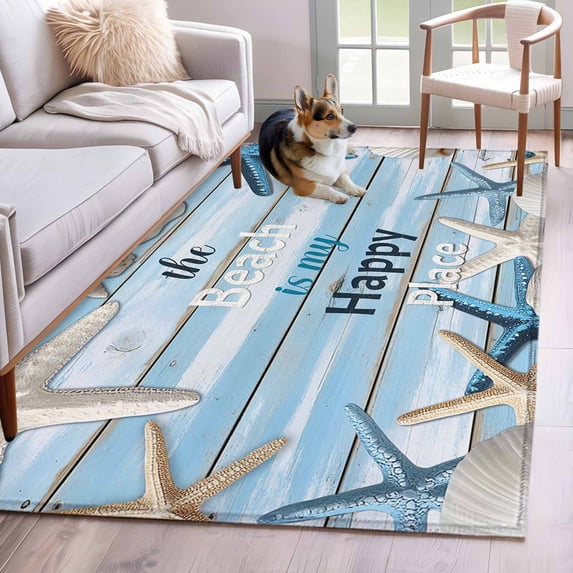 Area Rug 3x5ft Ocean Starfish Ombre Wood Board Area Rugs Washable Low ...