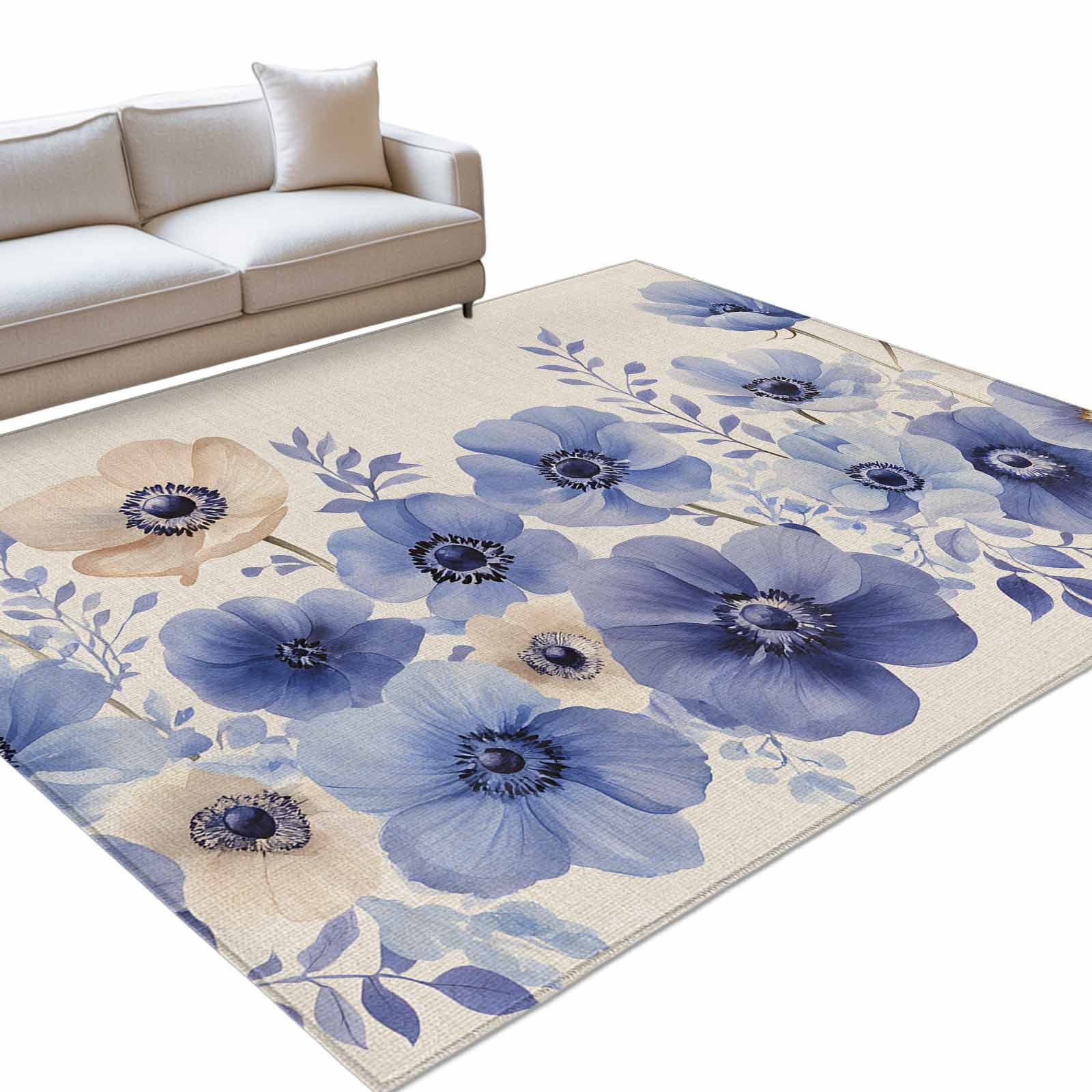 Area Rug 3x5ft Ombre Blue Flowers Washable Area Rugs for Living Room ...