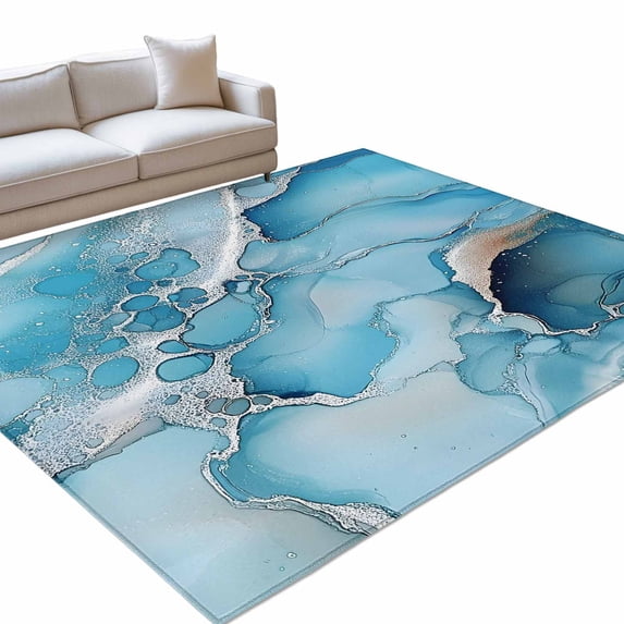 Area Rug 3x5ft Ombre Blue Teal Wave Washable Area Rugs for Living Room ...