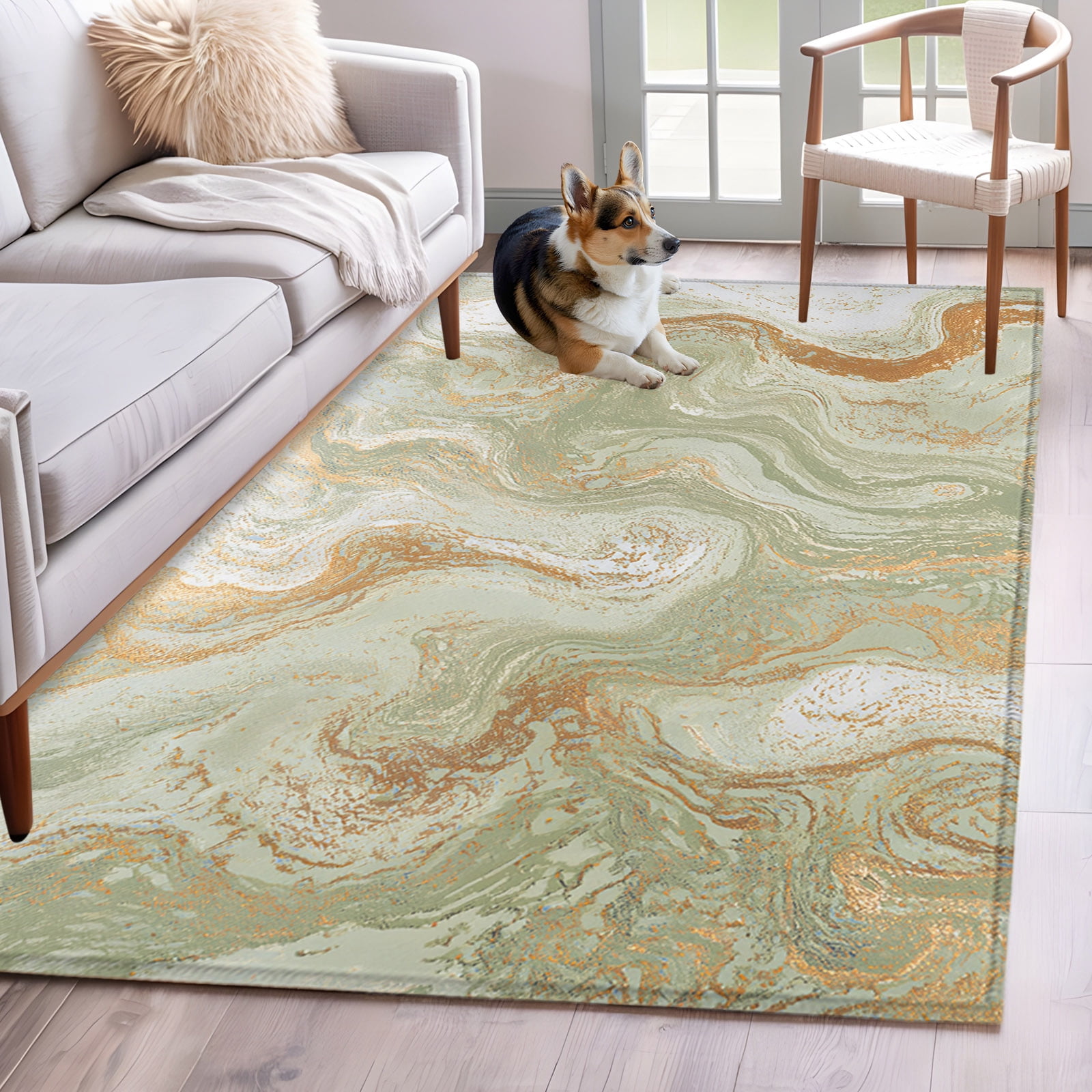 Area Rug 3x5ft Ombre Green Brown Marble Texture Area Rugs Washable Low ...